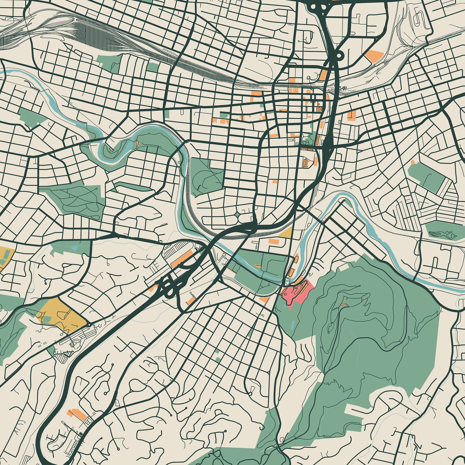 Roanoke Print Map Retro Roanoke Map Poster Vintage Roanoke - Etsy UK