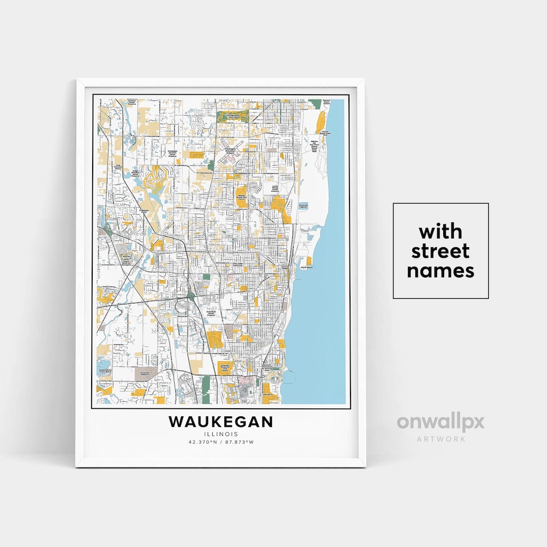 Waukegan Map Print, Street Names Waukegan Print, Printable Map of ...