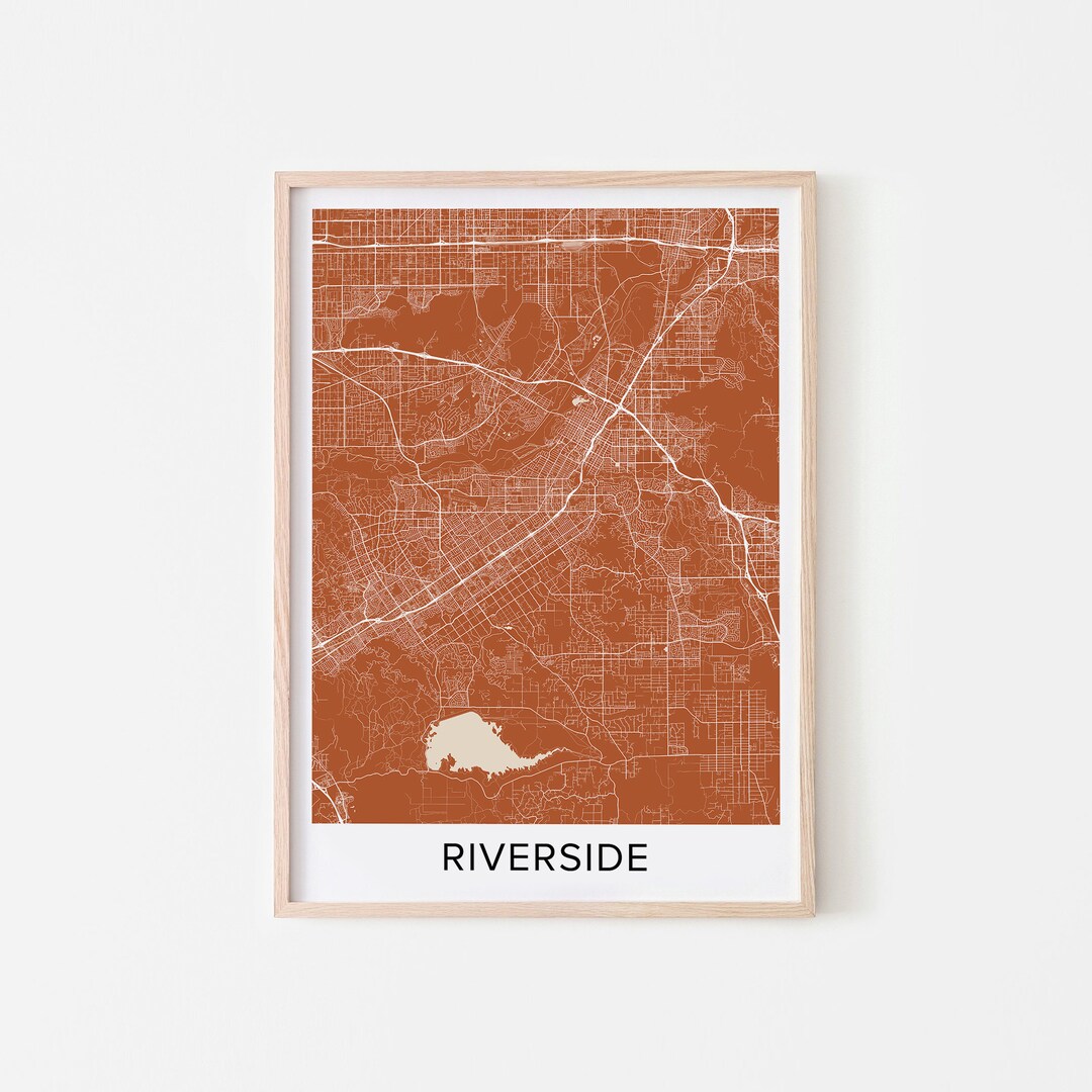 Riverside Map Art Print, Riverside Rust Color Map Poster, Riverside ...