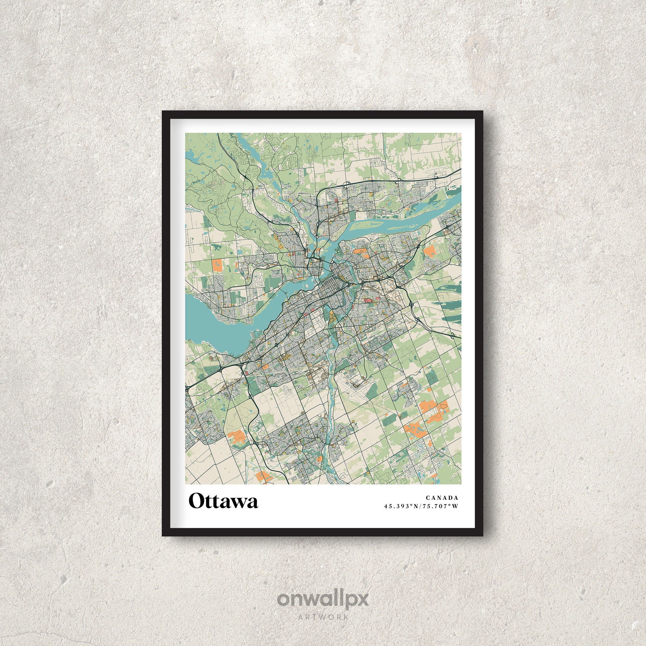 Ottawa Print Map, Retro Ottawa Map Poster, Vintage Ottawa Streets Map ...