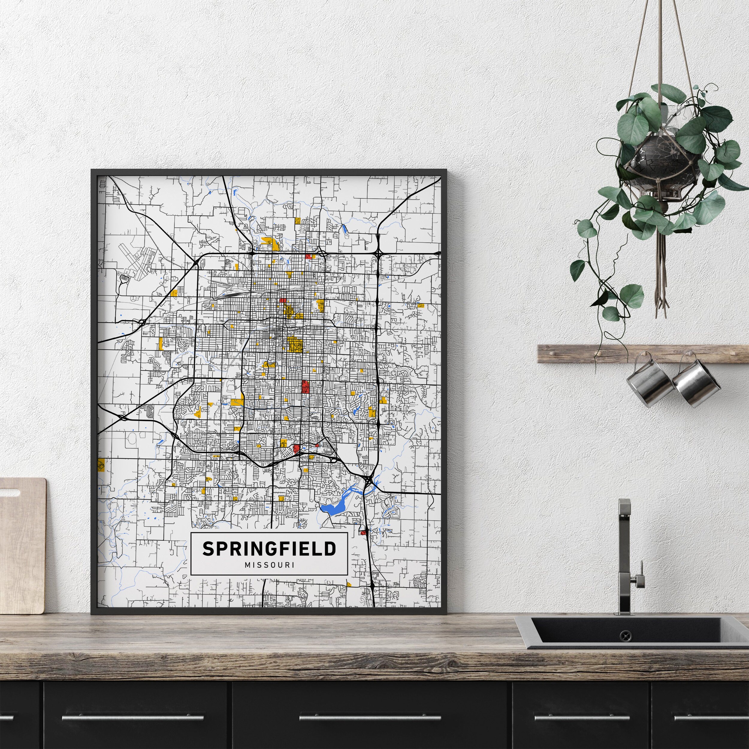 Mapa de Springfield Mapa de Springfield Missouri Springfield - Etsy México