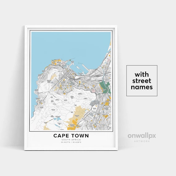 Cape Town Map Print Street Names Cape Town Print Map of Cape | Etsy