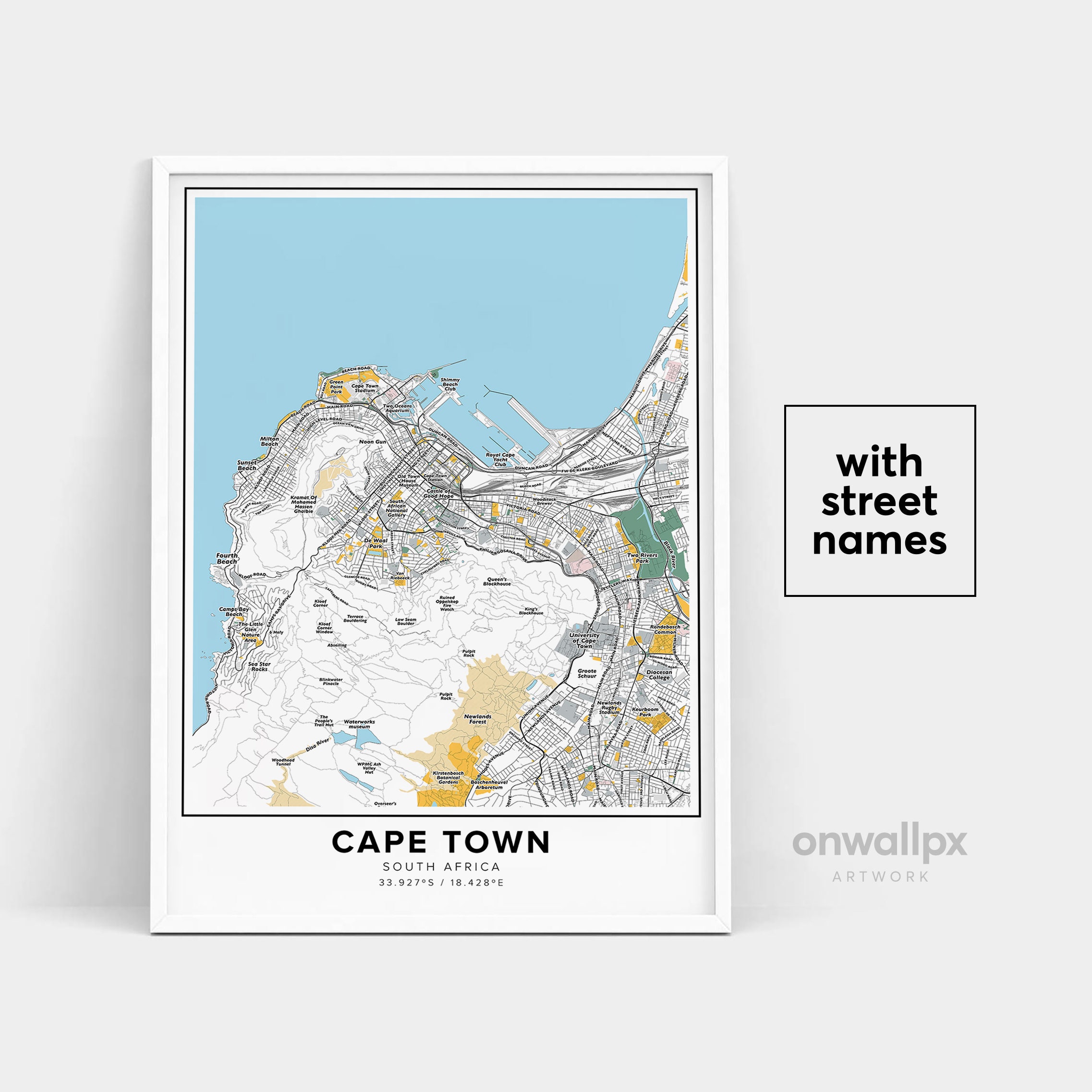 Cape Town Map Print, Street Names Cape Town Print, Map of Cape Town ...