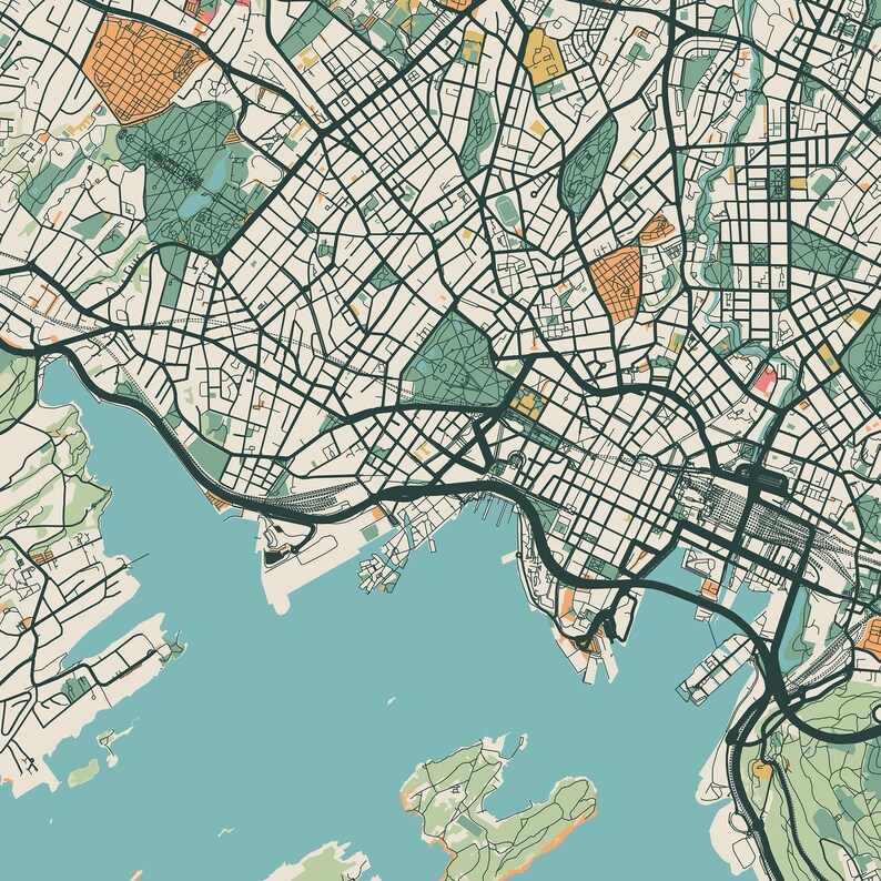 Oslo Print Map Retro Oslo Map Poster Vintage Oslo Streets - Etsy