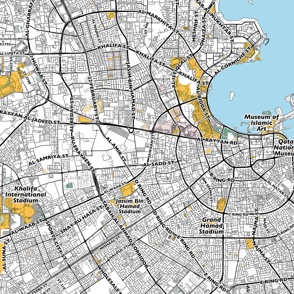 Doha Map Print Street Names Doha Print Printable Map of - Etsy