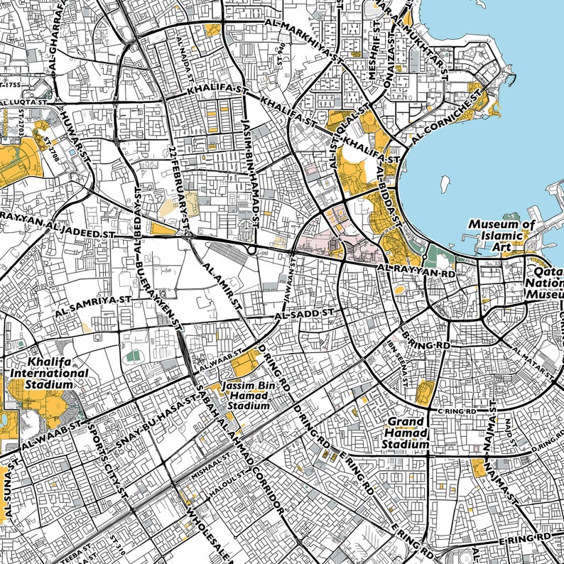 Doha Map Print Street Names Doha Print Printable Map of - Etsy