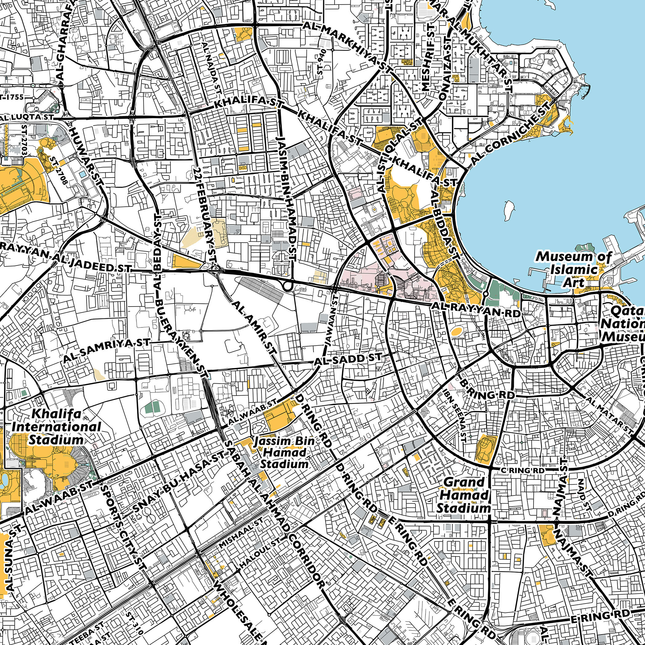 Doha Map Print, Street Names Doha Print, Printable Map of Doha, City ...