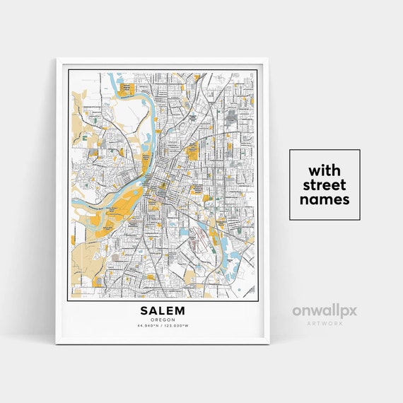 Salem Map Print Street Names Salem Print Printable Map of - Etsy