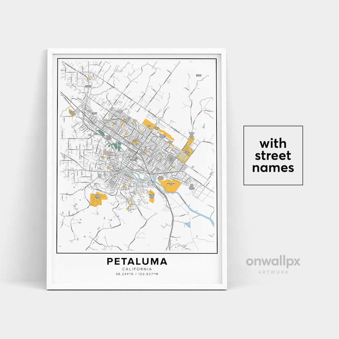 Petaluma Map Print, Street Names Petaluma Print, Printable Map of ...