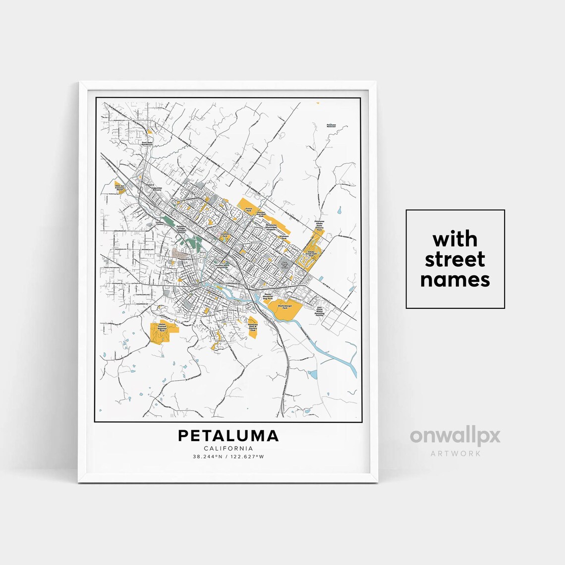 Petaluma Map Print, Street Names Petaluma Print, Printable Map of ...
