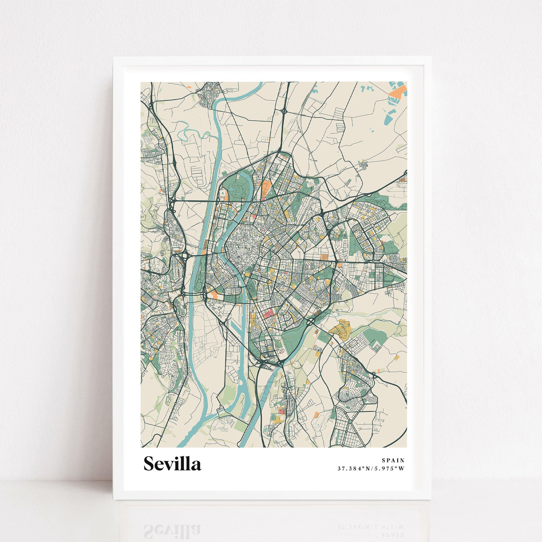 Sevilla Print Map, Retro Seville Map Poster, Vintage Seville Street Map ...