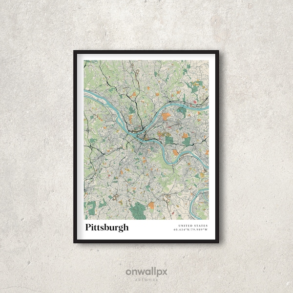 Pittsburgh Map - Etsy