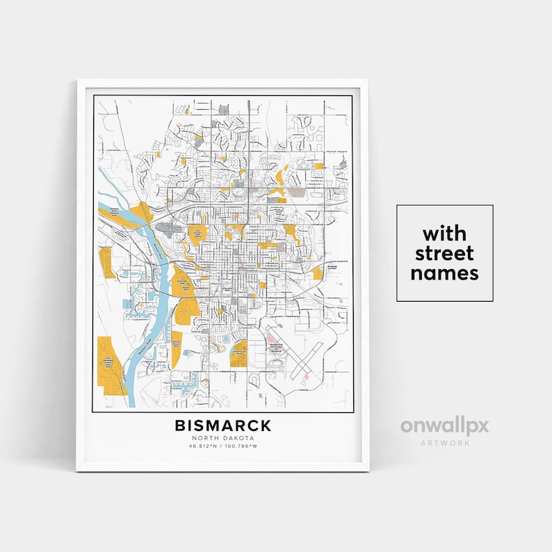 Bismarck Map Print, Street Names Bismarck Print, Printable Map of ...