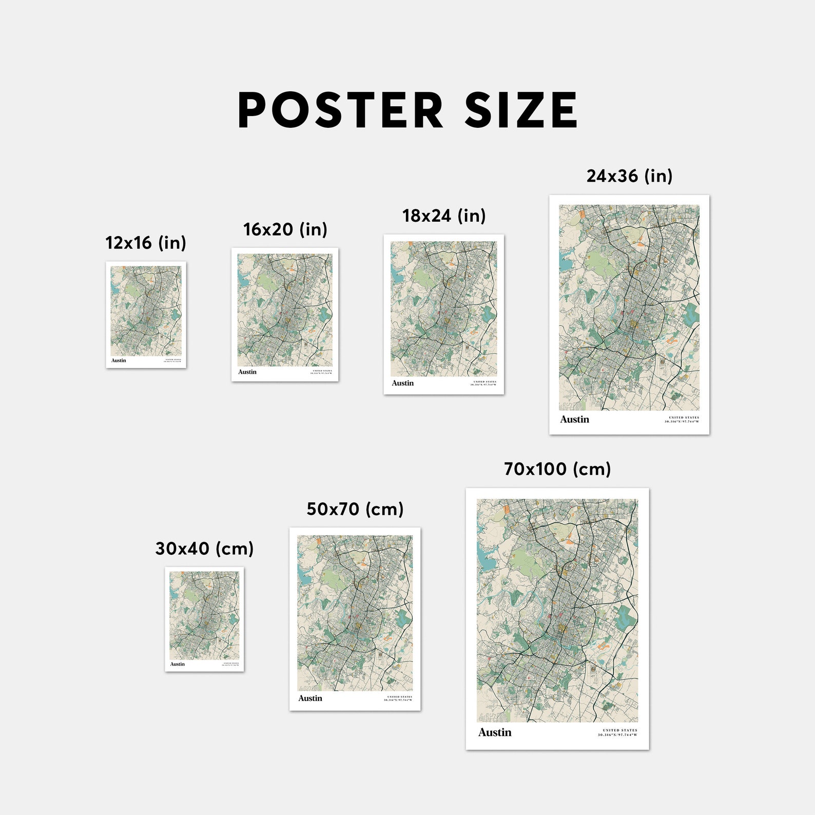 Austin Map Poster, Retro Austin Decor, Texas Austin Gift Poster Wall ...