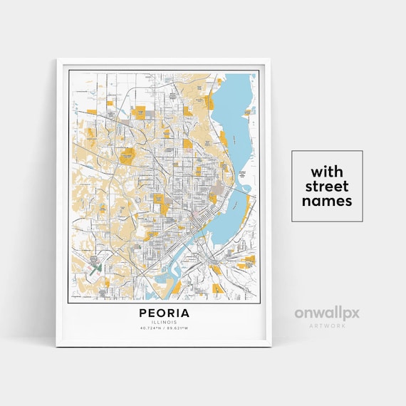Peoria Map Print Street Names Peoria Print Printable Map of - Etsy