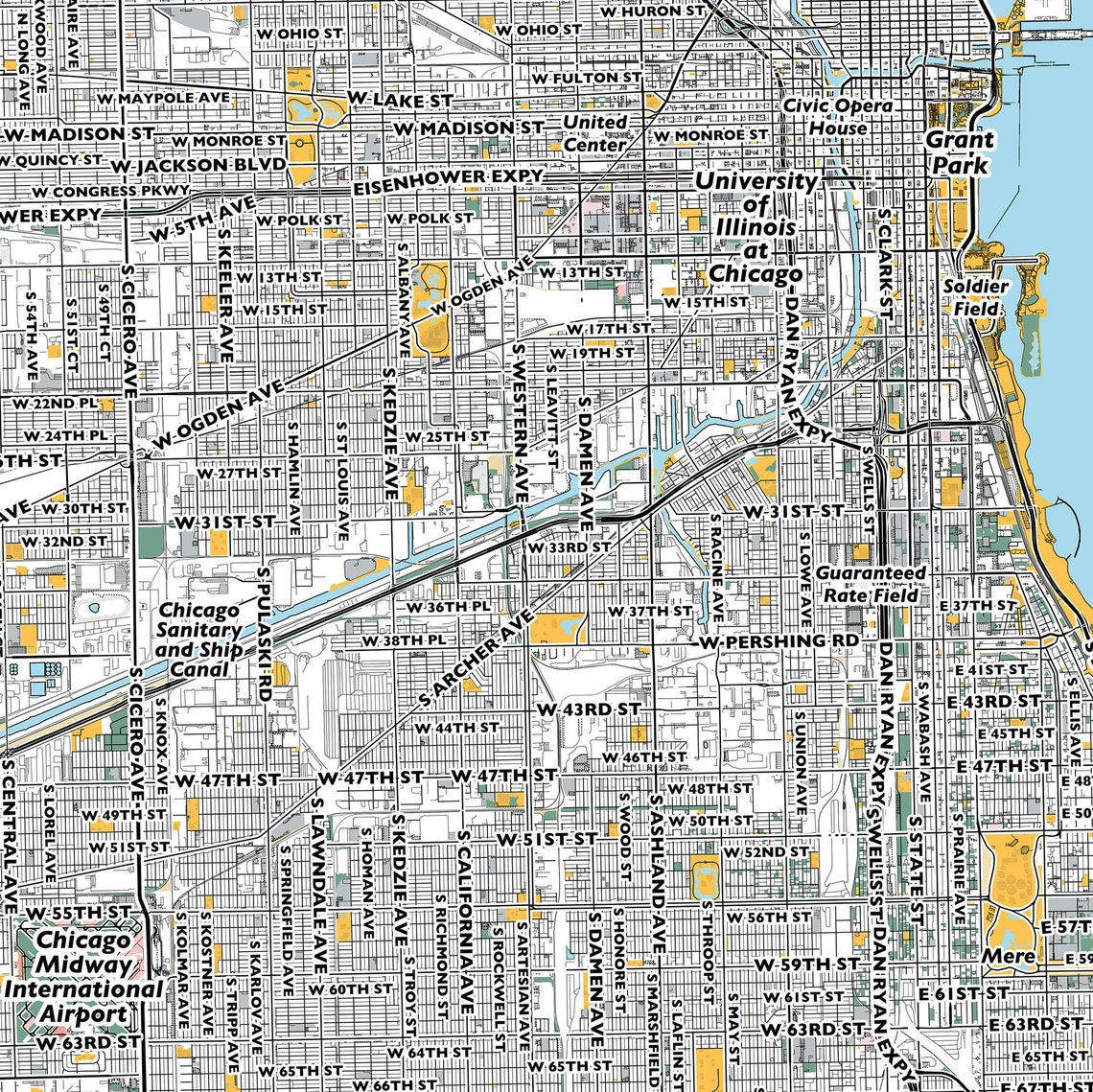 Chicago Map Print, Street Names Chicago Print, Printable Map of Chicago ...