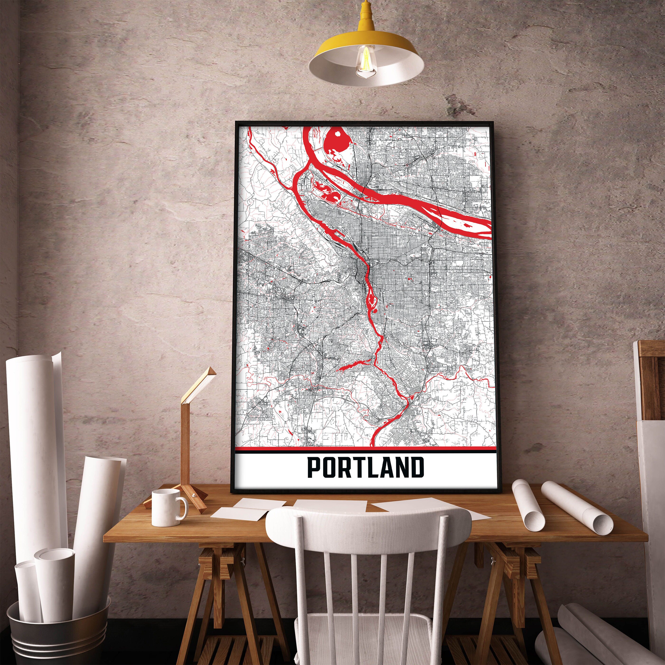 Portland Map Print Portland Oregon Map Wall Art Portland - Etsy