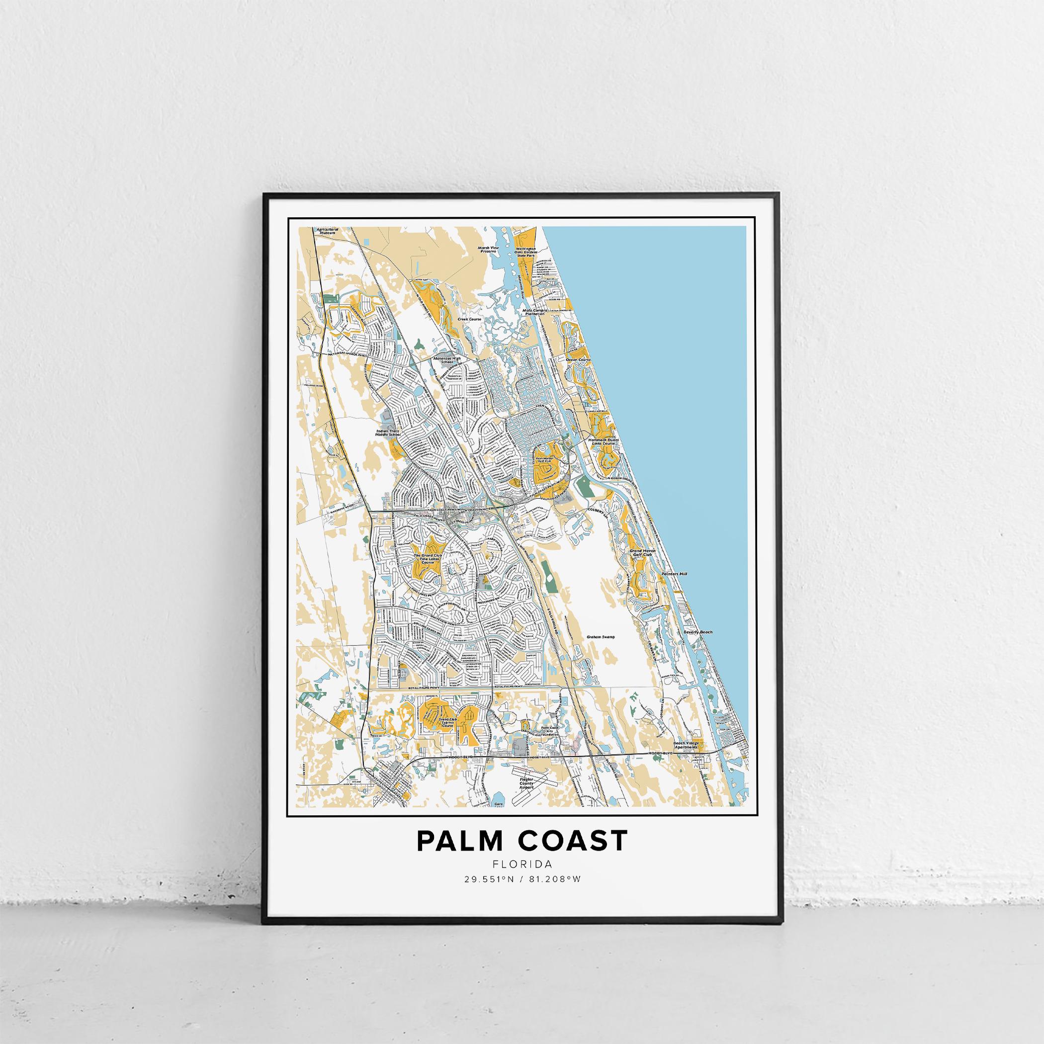 Palm Coast Map Print, Street Names Palm Coast Print, Map of Palm Coast ...
