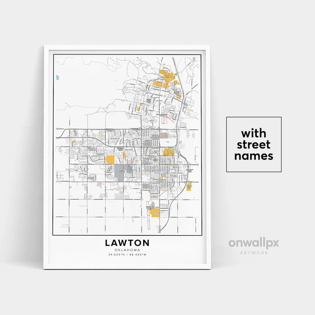 Lawton Map Print, Street Names Lawton Print, Printable Map of Lawton ...