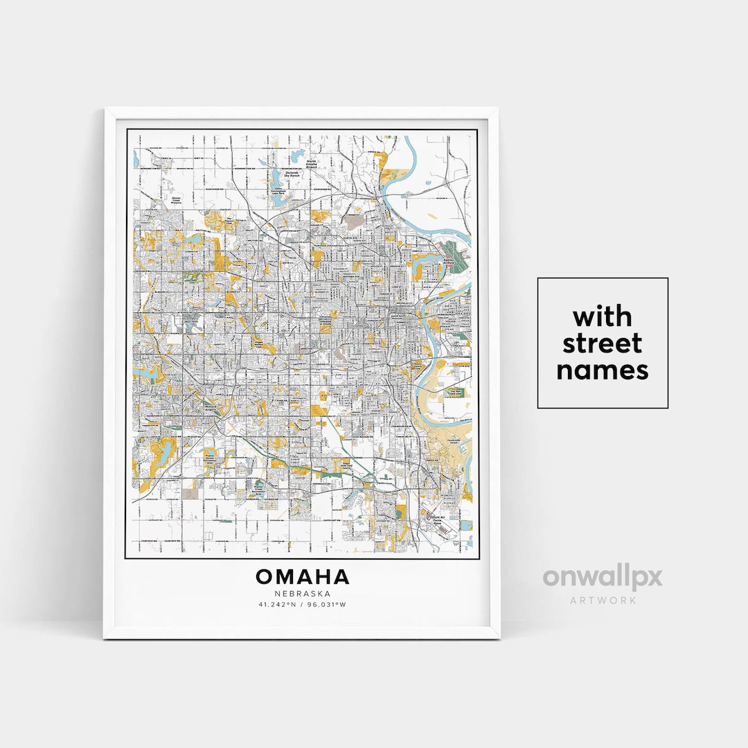 Omaha Map Print, Street Names Omaha Print, Printable Map of Omaha, City ...