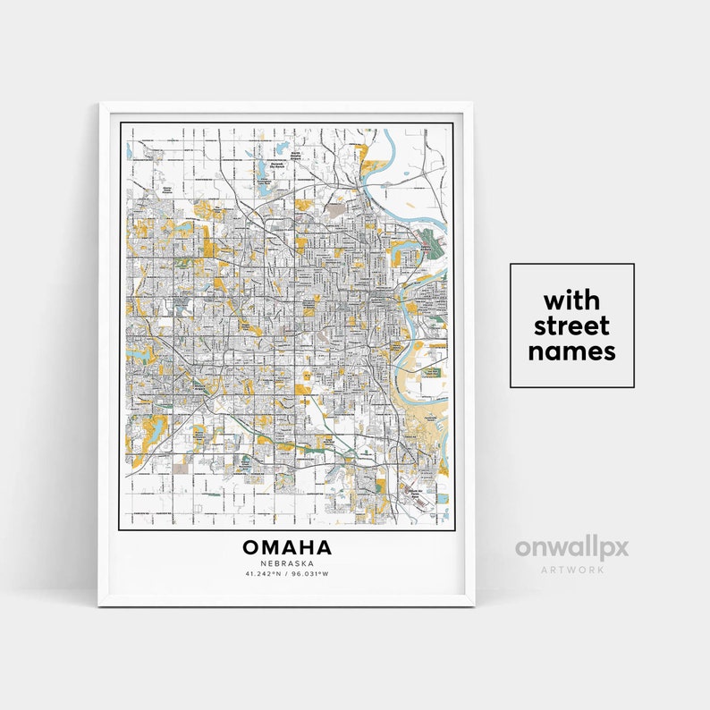 Omaha Map Print, Street Names Omaha Print, Printable Map of Omaha, City ...