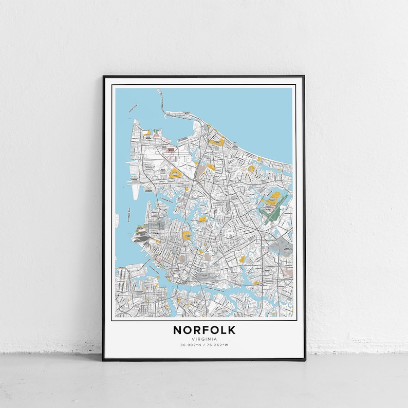 Norfolk Map Print Street Names Norfolk Print Printable Map - Etsy