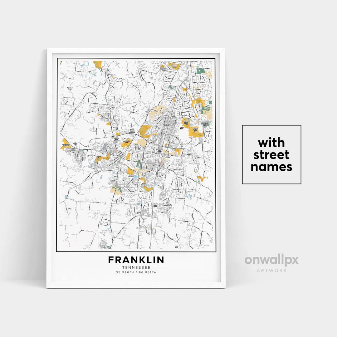 Franklin Map Print, Street Names Franklin Print, Printable Map of ...