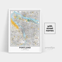 PORTLAND Map Street Map OREGON City Map Drawing Black and White (art ...