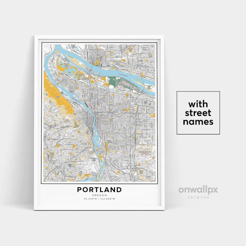 Portland Map Print, Street Names Portland Print, Printable Map of ...