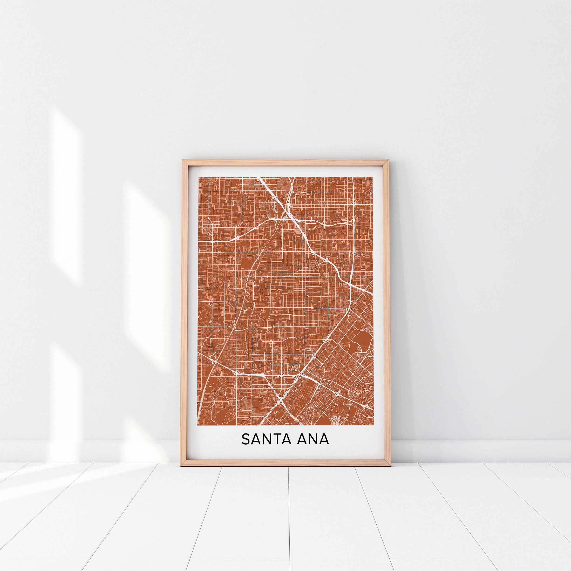 Santa Ana Map Art Print, Santa Ana Rust Color Map Poster, Santa Ana ...