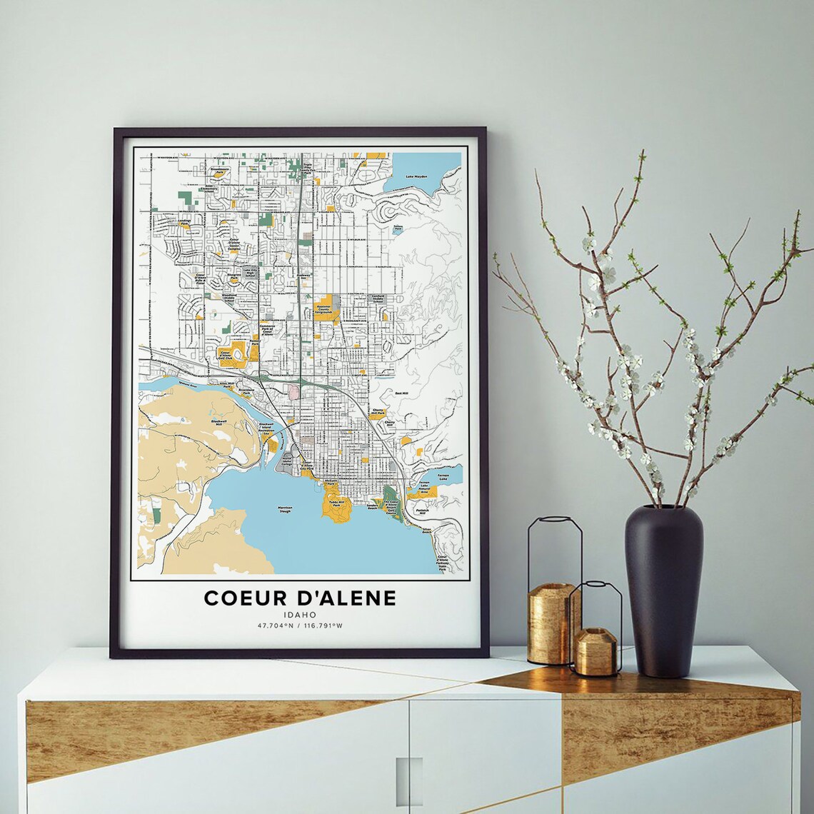 Coeur D'alene Map Print, Street Names Coeur D'alene Print, Map of Coeur ...