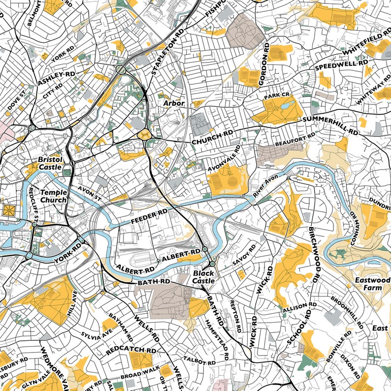 Bristol Map Print Street Names Bristol Print Printable Map - Etsy