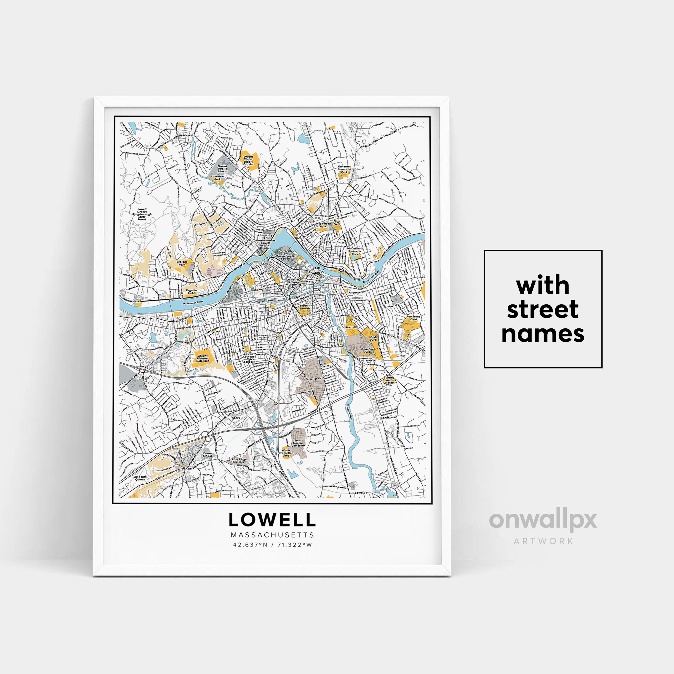 Lowell Map Print Street Names Lowell Print Printable Map of - Etsy