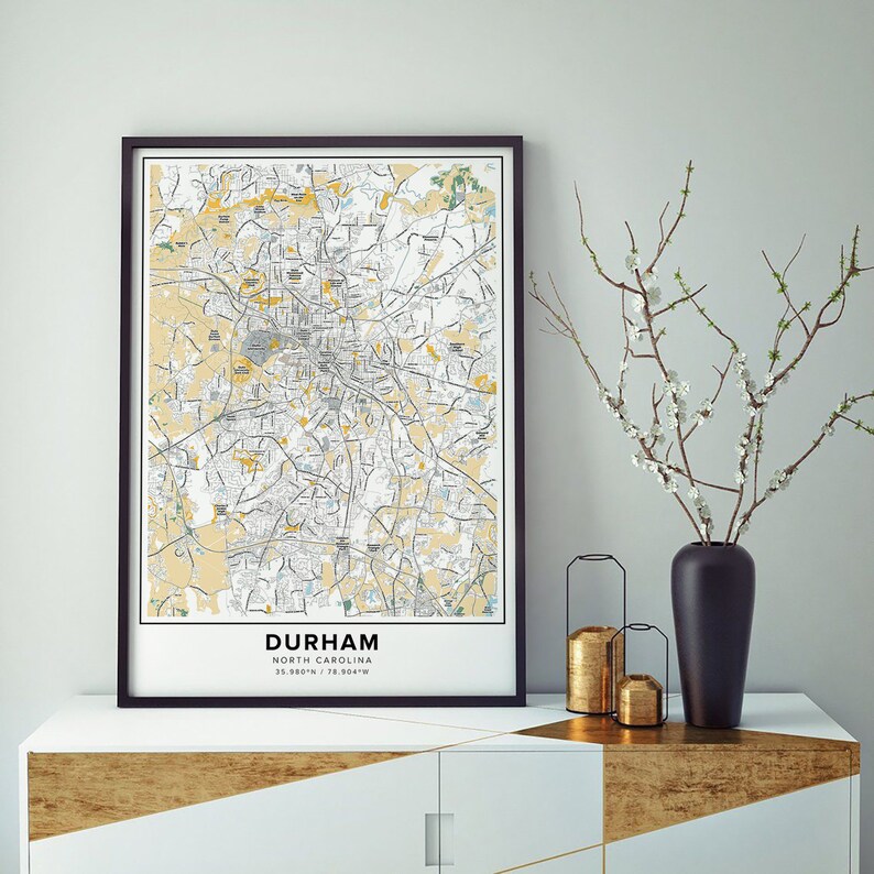 Durham Map Print, Street Names Durham Print, Printable Map of Durham ...
