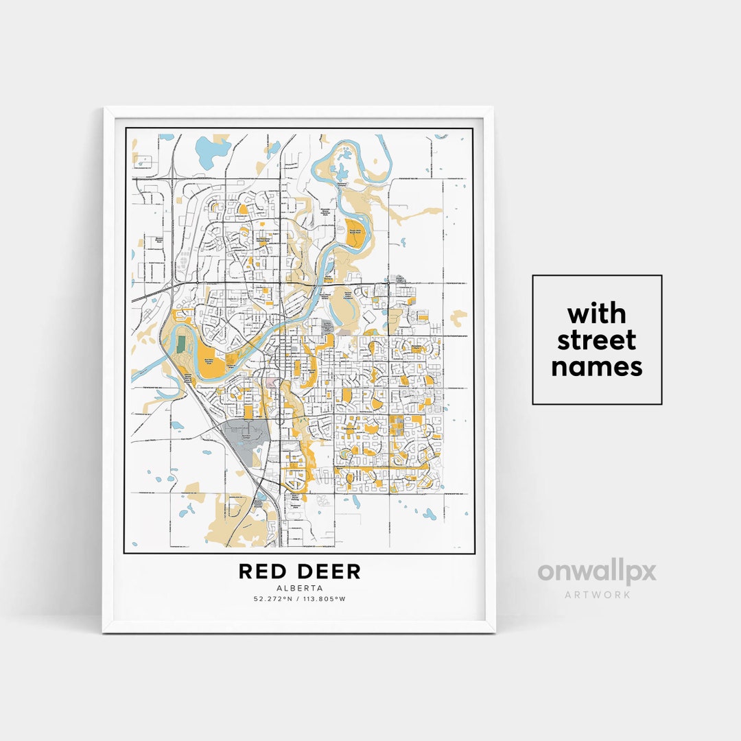Red Deer Map Print, Street Names Red Deer Print, Printable Map of Red ...