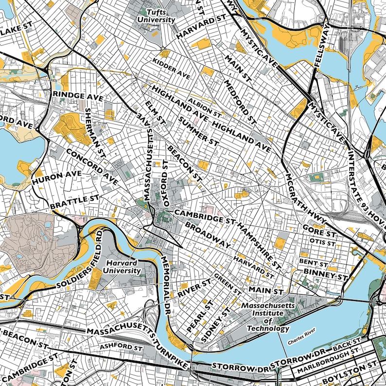 Boston Map Print, Street Names Boston Print, Printable Map of Boston ...