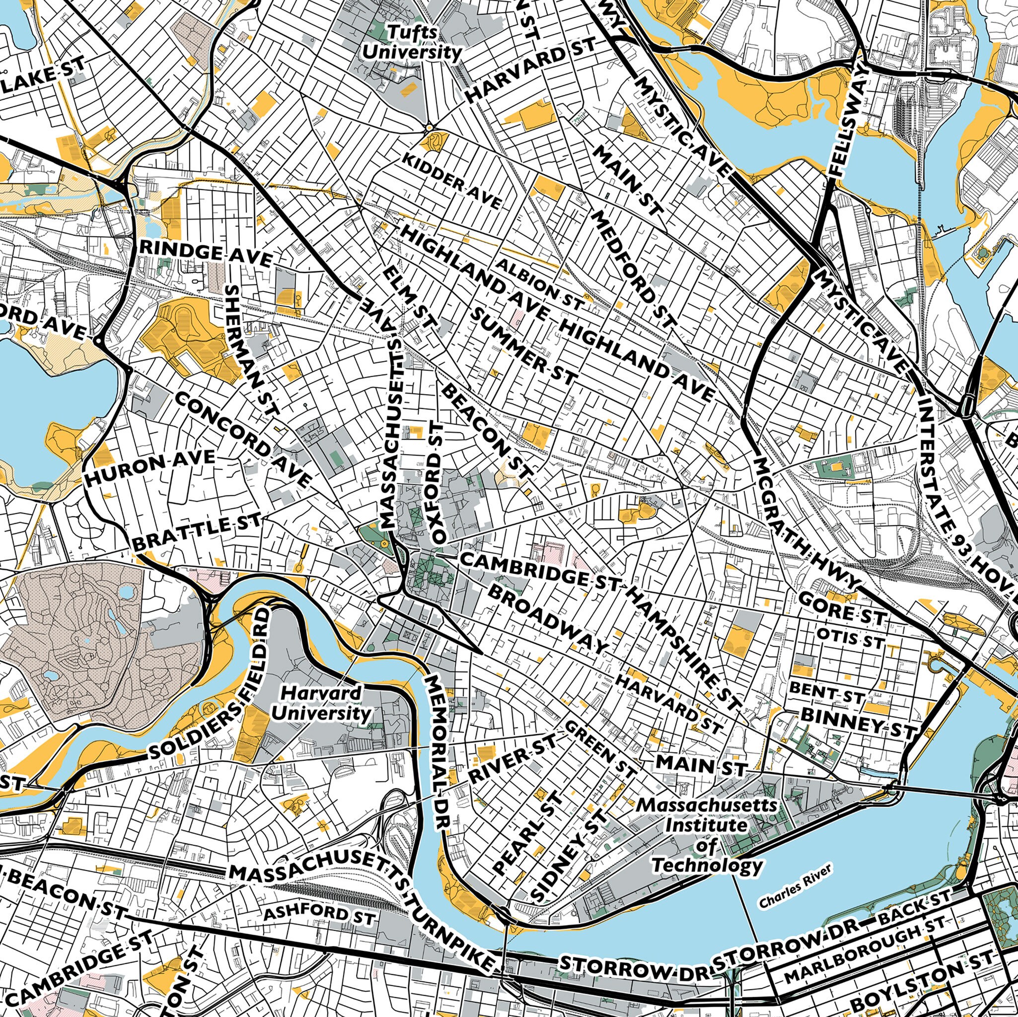 Boston Map Print, Street Names Boston Print, Printable Map of Boston ...