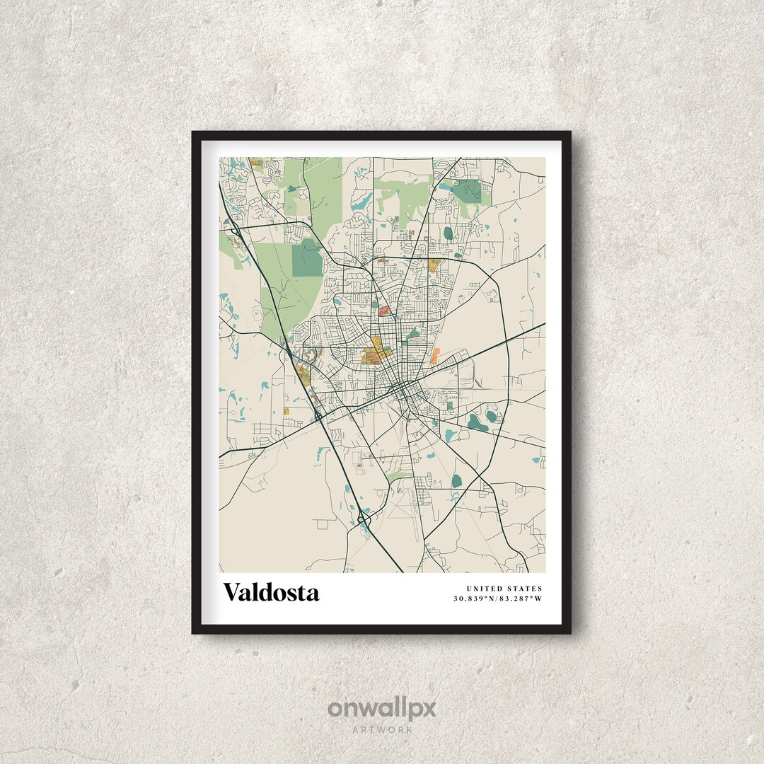 Valdosta Print Map, Retro Valdosta Map Poster, Vintage Valdosta Streets ...