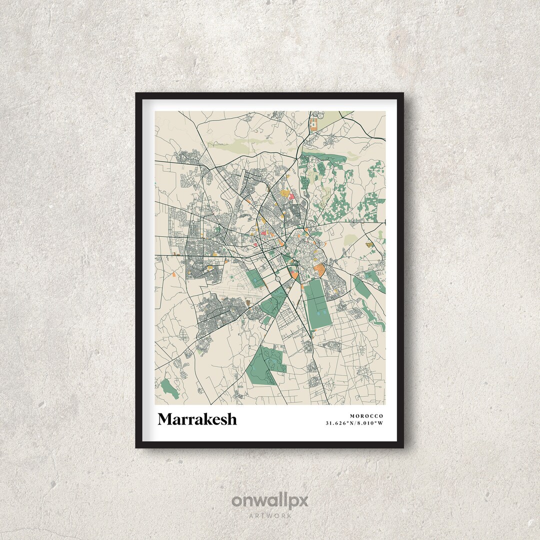 Marrakesh Map Poster, Retro Marrakesh Map Decor, Vintage Marrakesh Gift ...