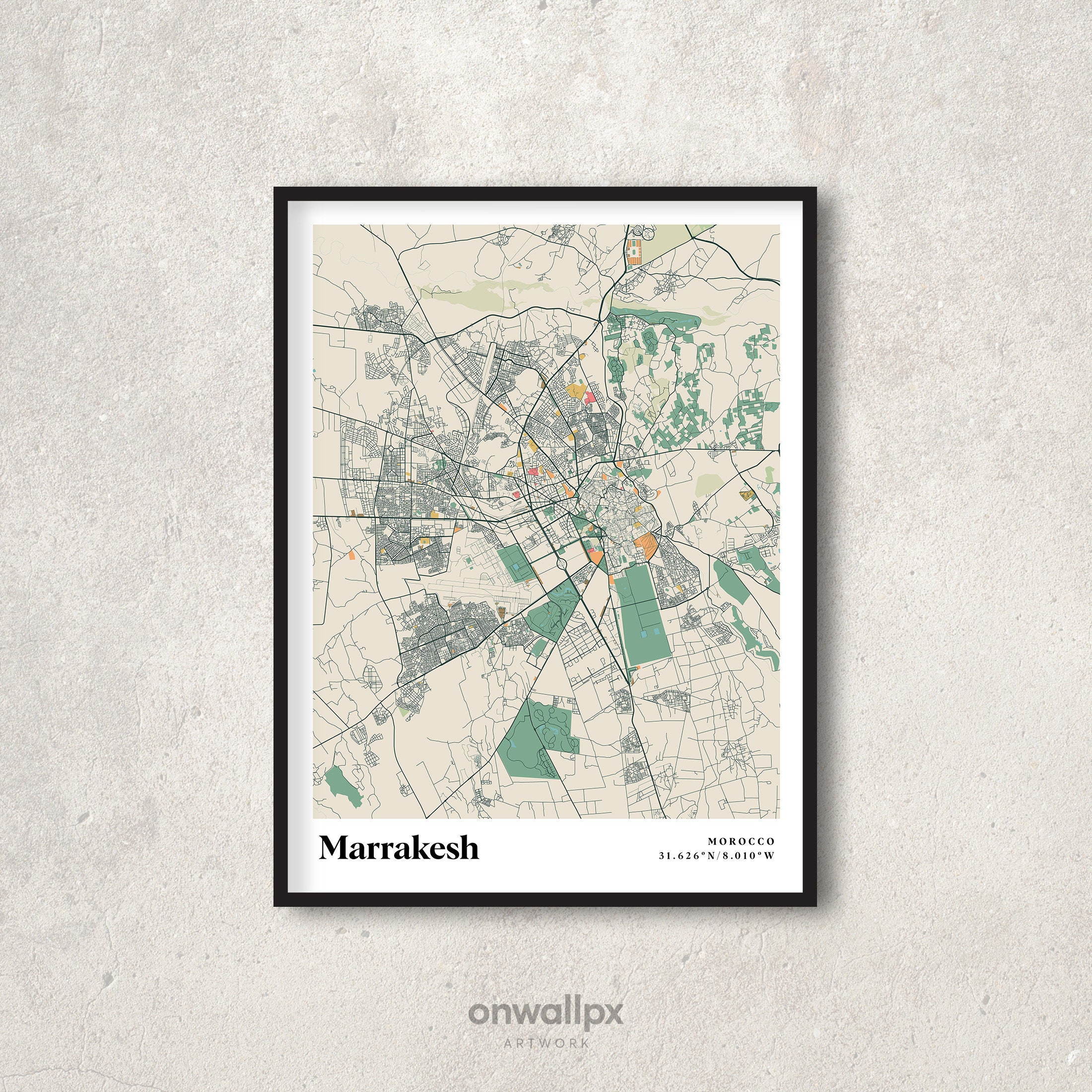 Marrakesh Map Poster Retro Marrakesh Map Decor Vintage - Etsy