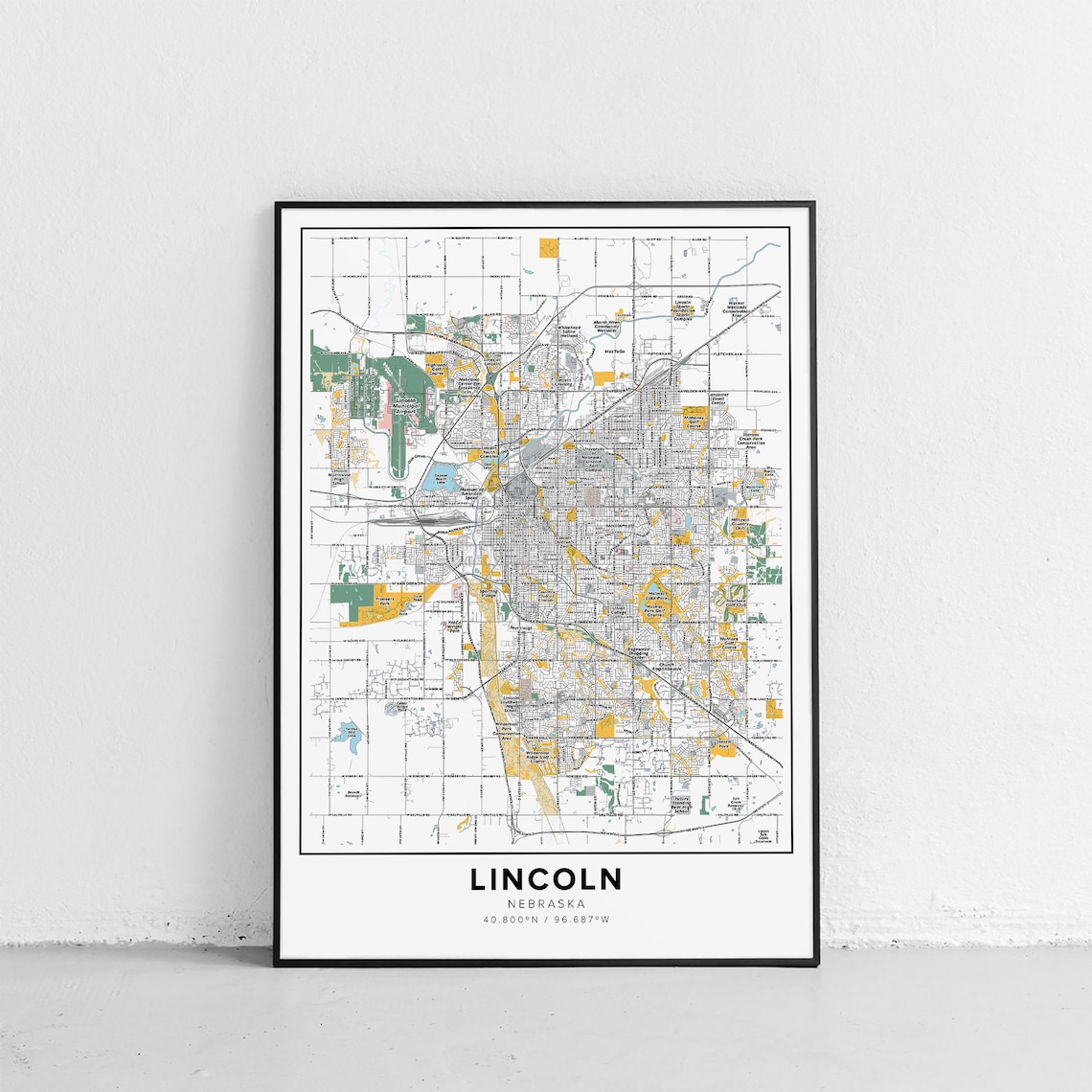 Lincoln Map Print, Street Names Lincoln Print, Printable Map of Lincoln ...