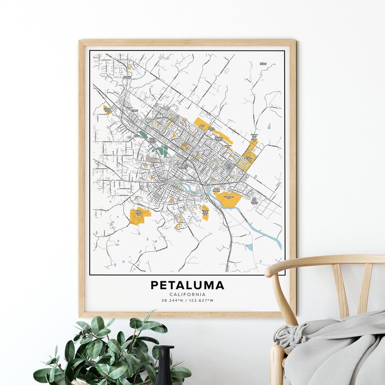 Petaluma Map Print, Street Names Petaluma Print, Printable Map of ...