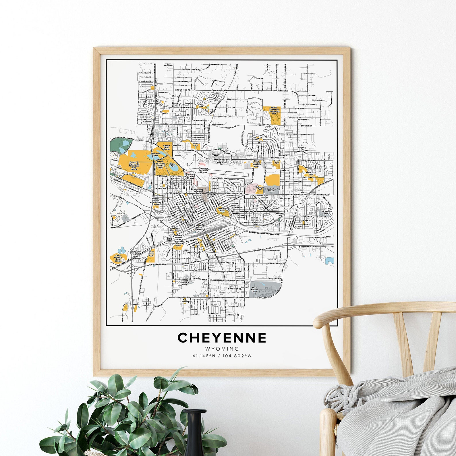 Cheyenne Map Print, Street Names Cheyenne Print, Printable Map of ...