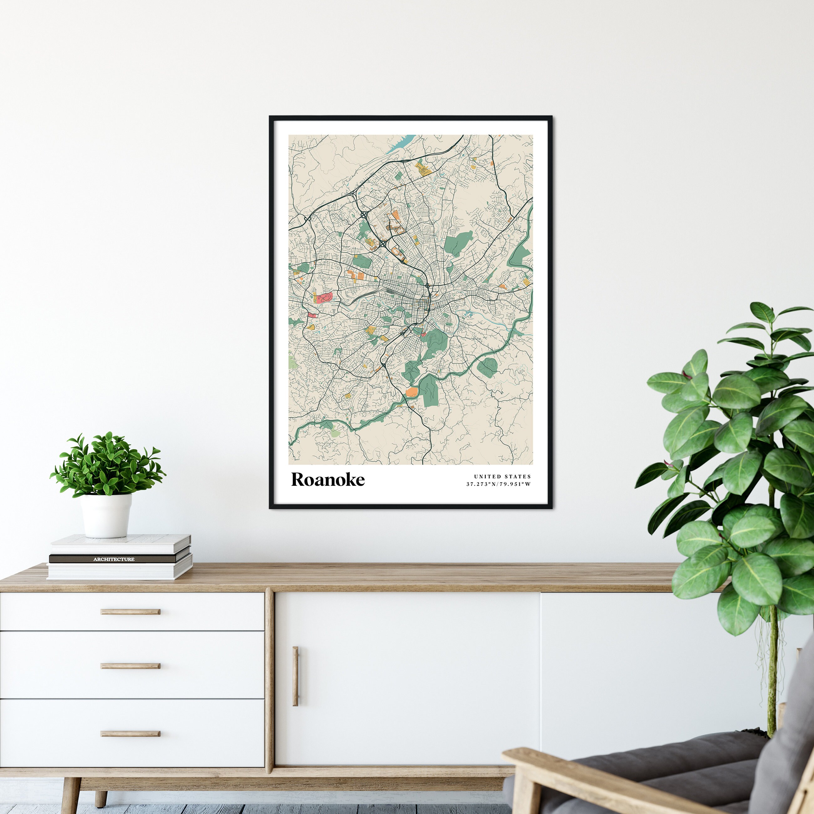 Roanoke Print Map Retro Roanoke Map Poster Vintage Roanoke - Etsy