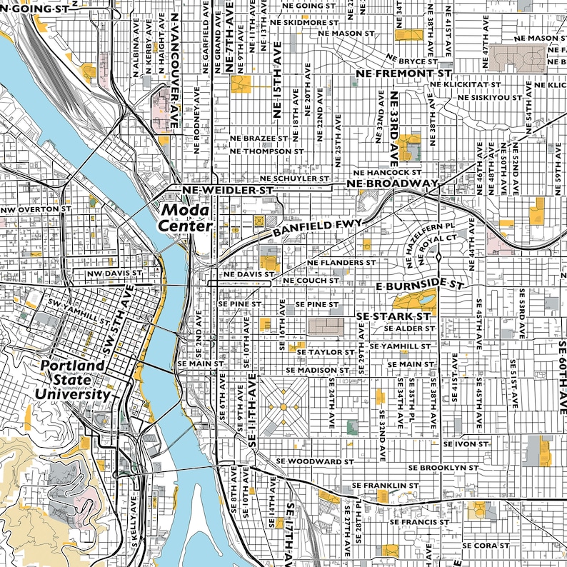 Portland Map Print Street Names Portland Print Printable Map - Etsy