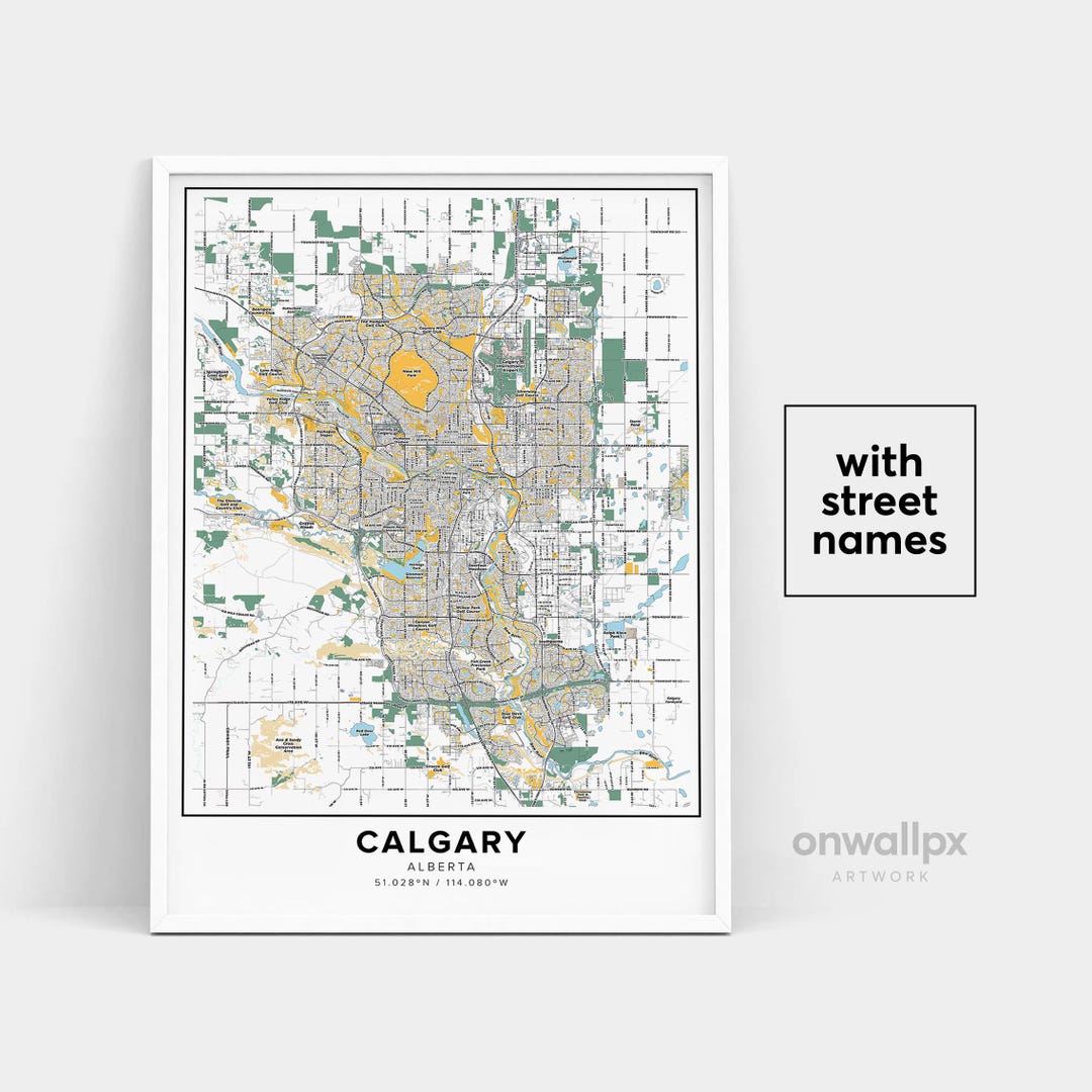 Calgary Map Print, Street Names Calgary Print, Printable Map of Calgary ...