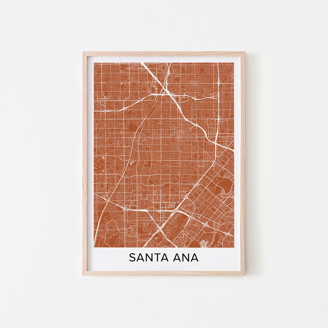 Santa Ana Map Art Print, Santa Ana Rust Color Map Poster, Santa Ana ...