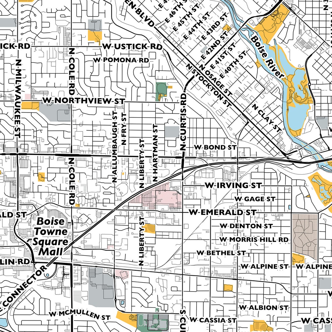 Boise Map Print Street Names Boise Print Printable Map of - Etsy