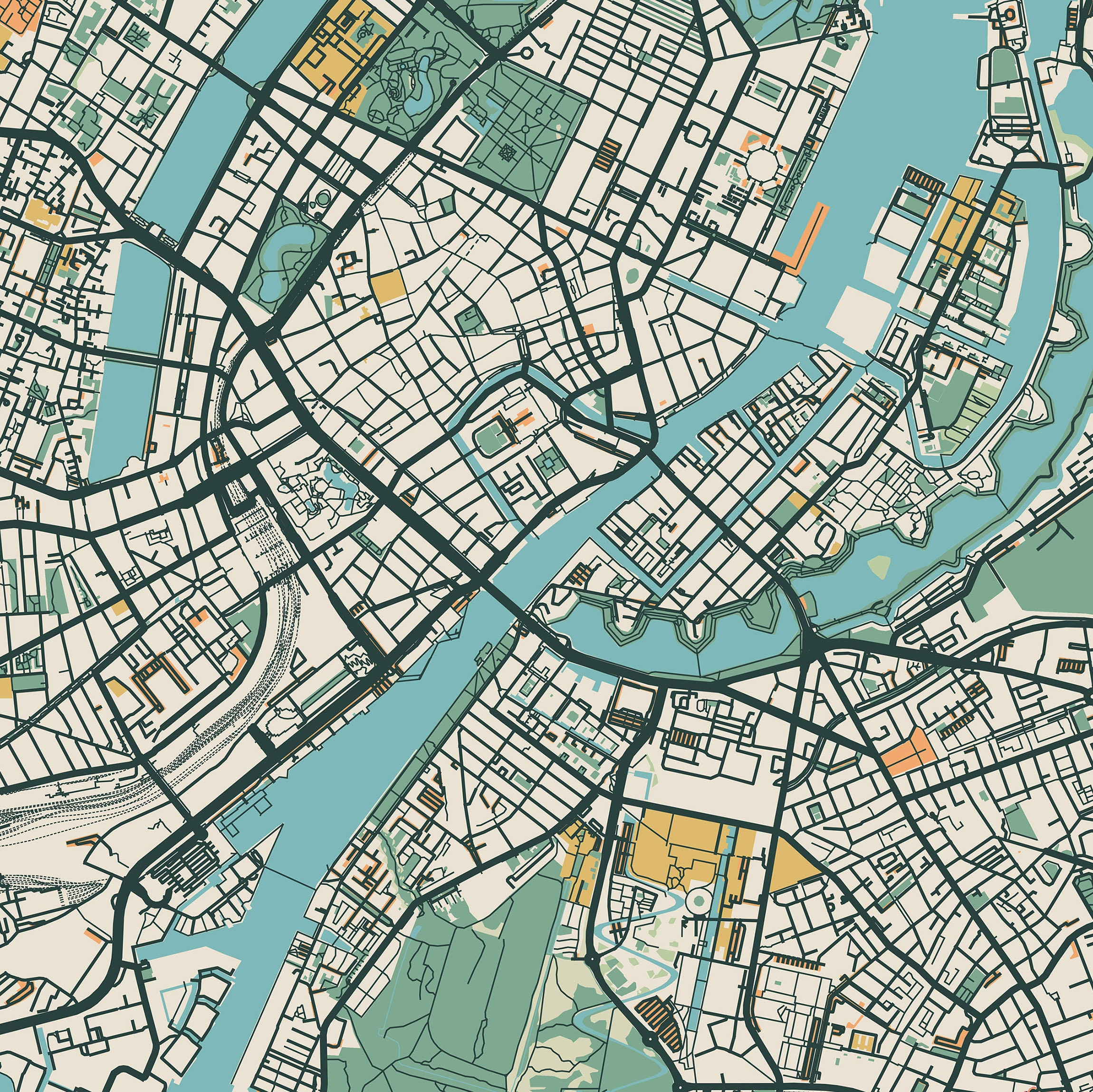 Copenhagen City Poster Print Copenhagen Streets Map Retro | Etsy