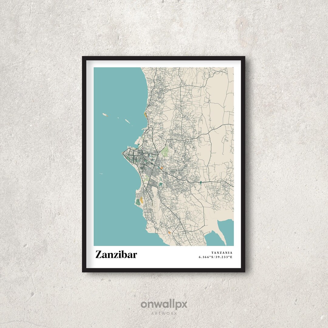 Zanzibar Map Poster Print, Retro Zanzibar Map Decor, Vintage Zanzibar ...